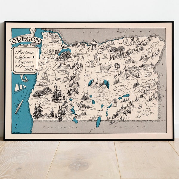 Vintage Oregon Map - Etsy