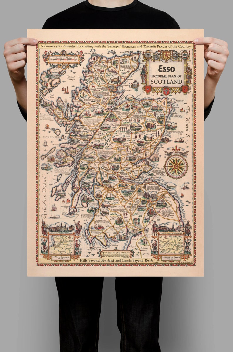 Pictorial Plan of Scotland Wall Print Scotland Old Map Wall - Etsy