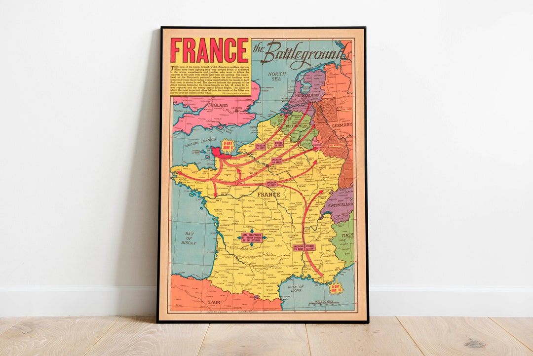 France World War 2 Map Print| Poster Print| WW2 Maps| Canvas Art| War ...