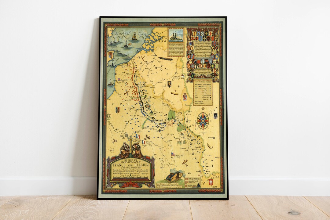 1918 WWI Map Print: Vintage War Map of France & Belgium - Etsy