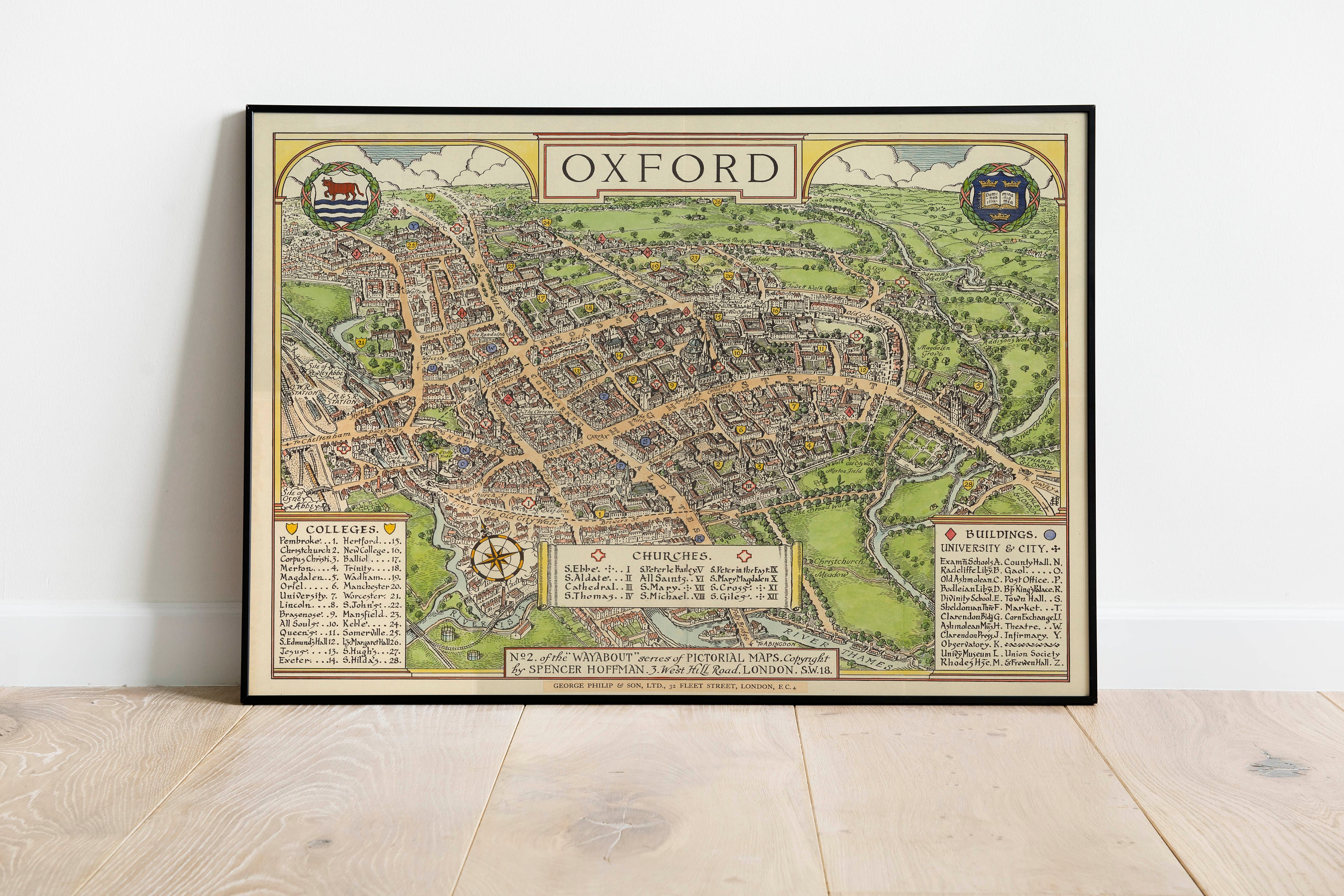 Oxford City Map Wall Print Framed Map Wall Decor 1936 Oxford - Etsy ...