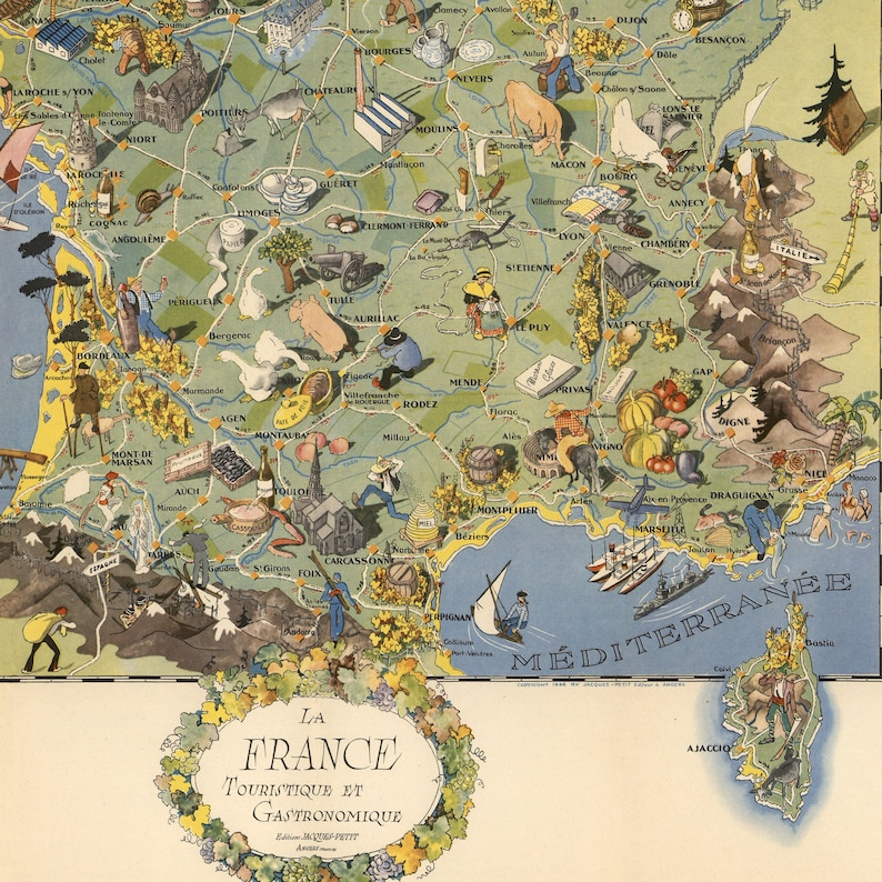 Gastronomic and Touristic Map of France Gallery Wrap Canvas | Etsy