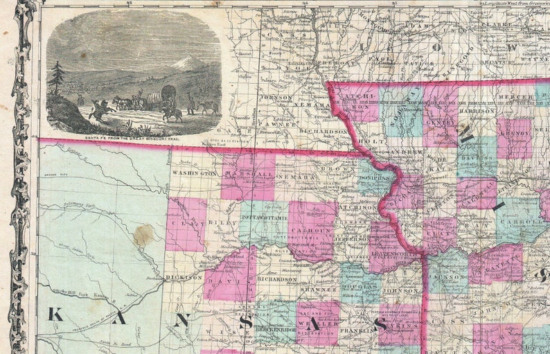 1862 Map of Kansas and Missouri Kansas Old Map Missouri | Etsy