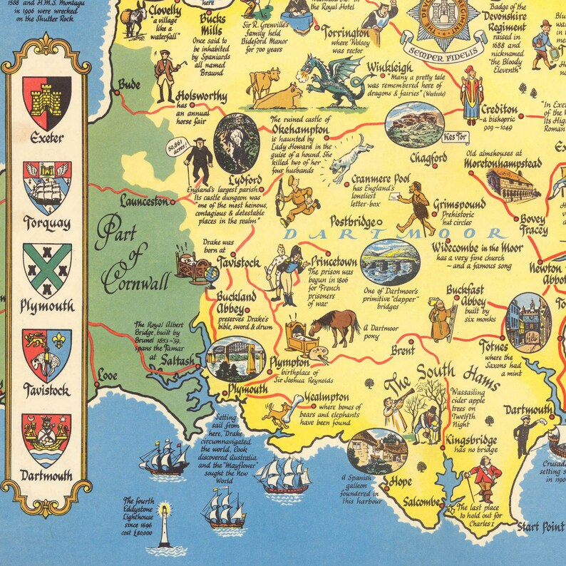 Devon Map Print Canvas Print Wall Art UK Vintage Maps for | Etsy