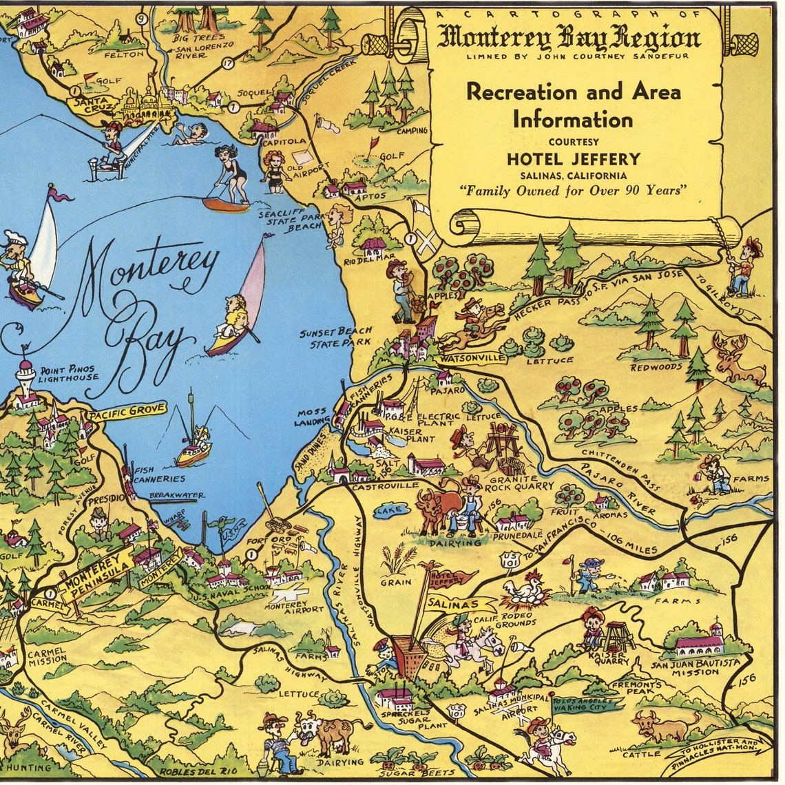 Map of Monterey Bay Region and Salinas Valley California | Etsy