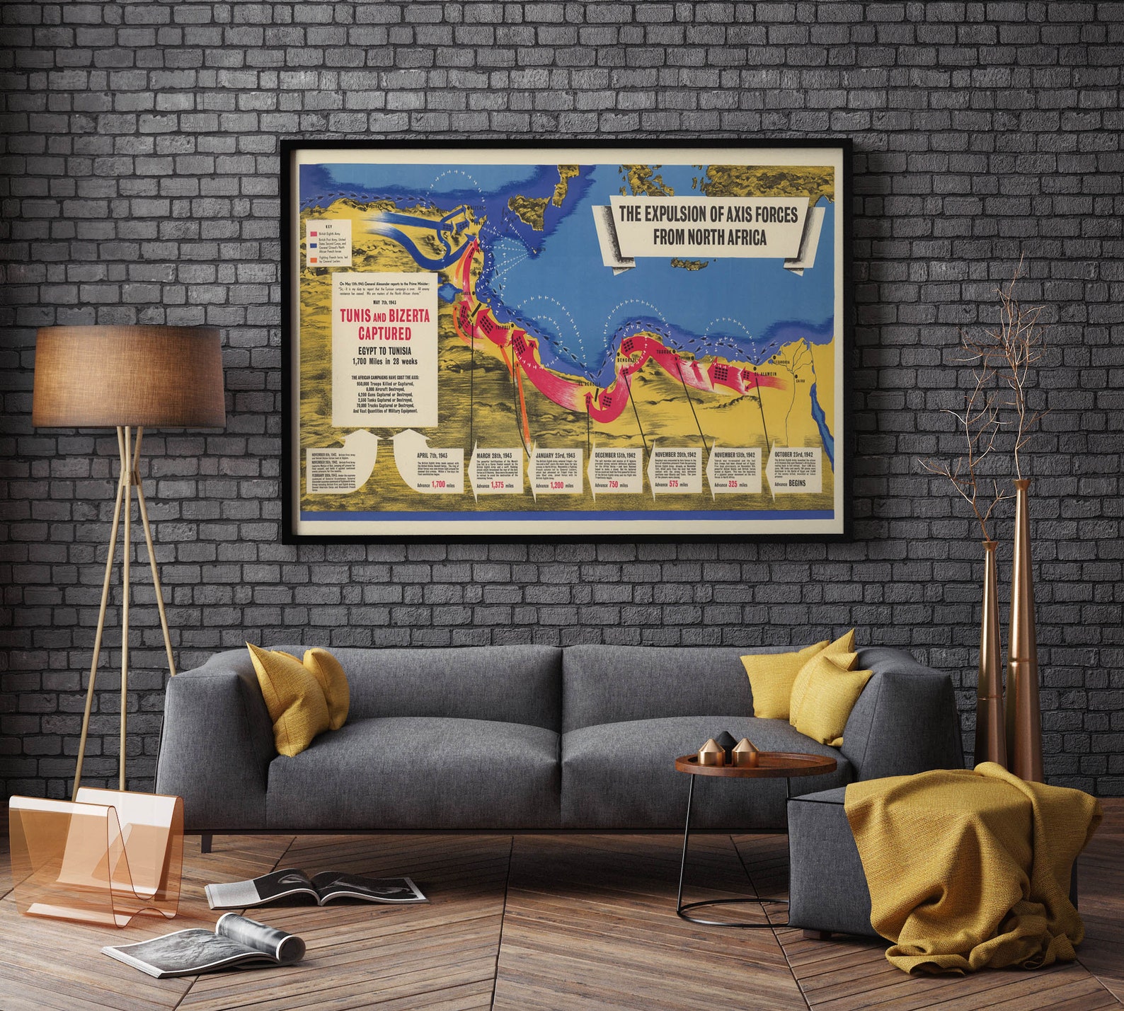 WW2 North Africa Map Print: Tunis & Bizerta, Vintage Military Wall Art ...