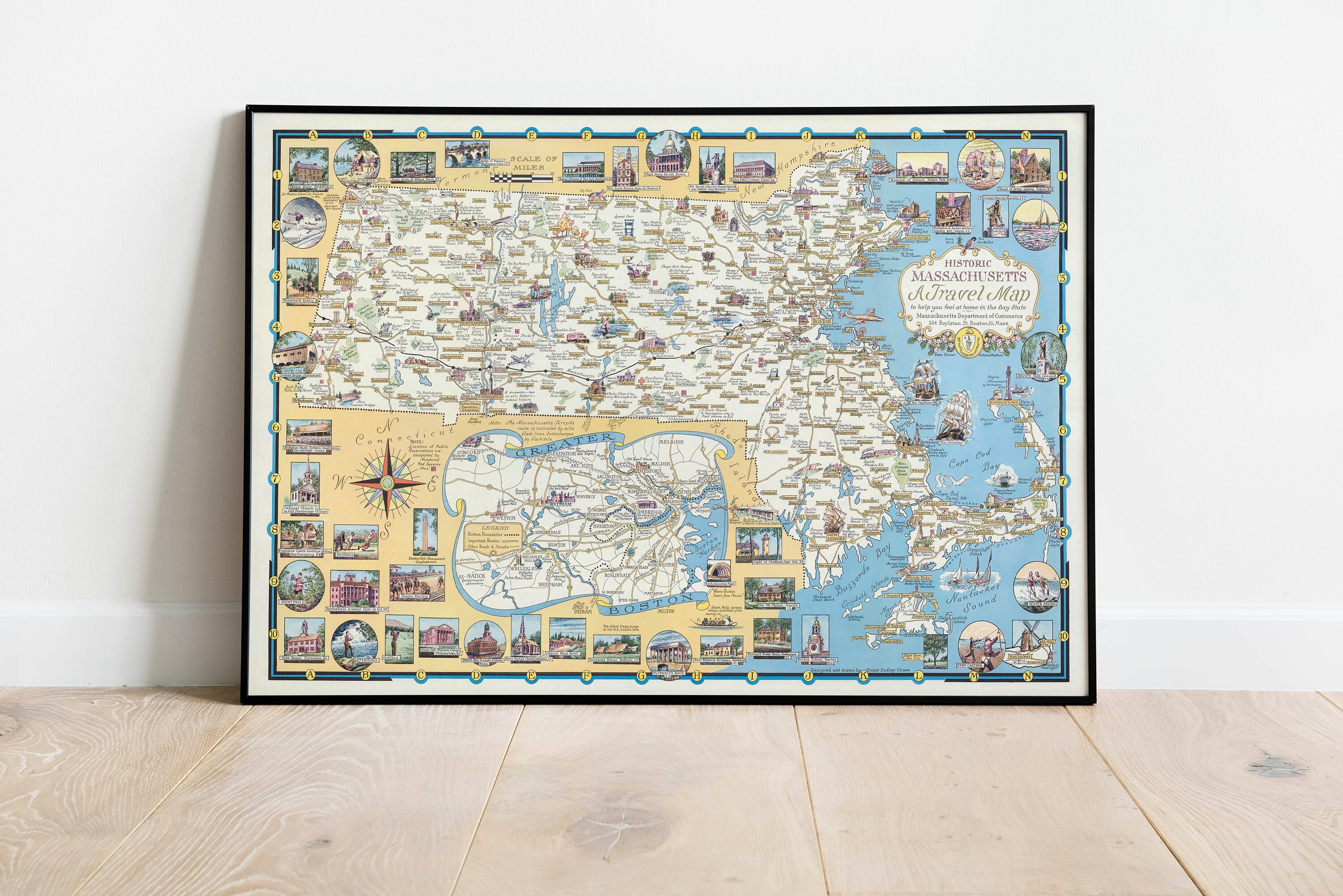 Massachusetts Poster Massachusetts Map Canvas Wall Art | Etsy