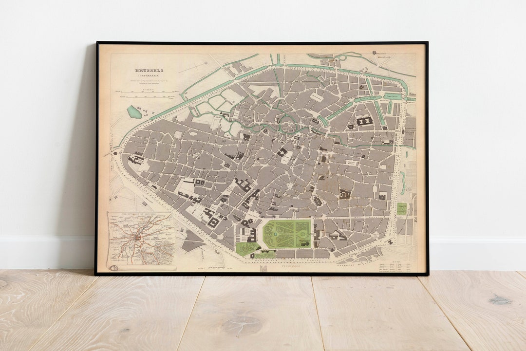 Brussels City Map Wall Print| Framed Map Wall Decor| 1837 Brussels Map ...