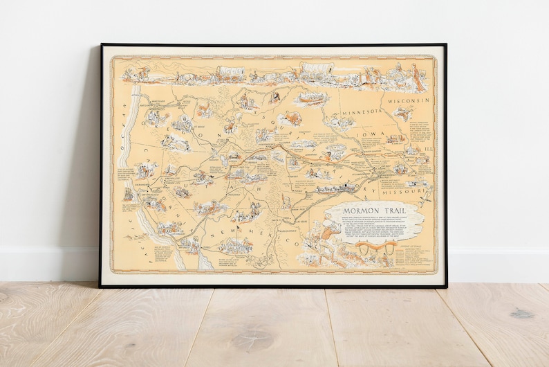 Vintage Mormon Trail Map Art Print: Antique Wall Decor - Etsy