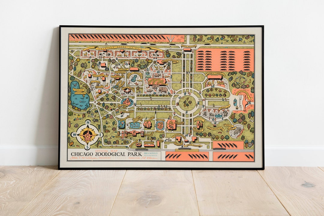Pictorial Map of Chicago Zoological Park| Chicago Wall Art| Wrapped ...