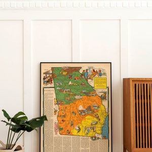 Colorful Pictorial Map of Georgia 1937| Old Map Wall Art Print| Framed ...