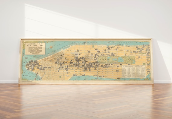 Panoramic Map of Mahattan Pictorial Map of New York City | Etsy