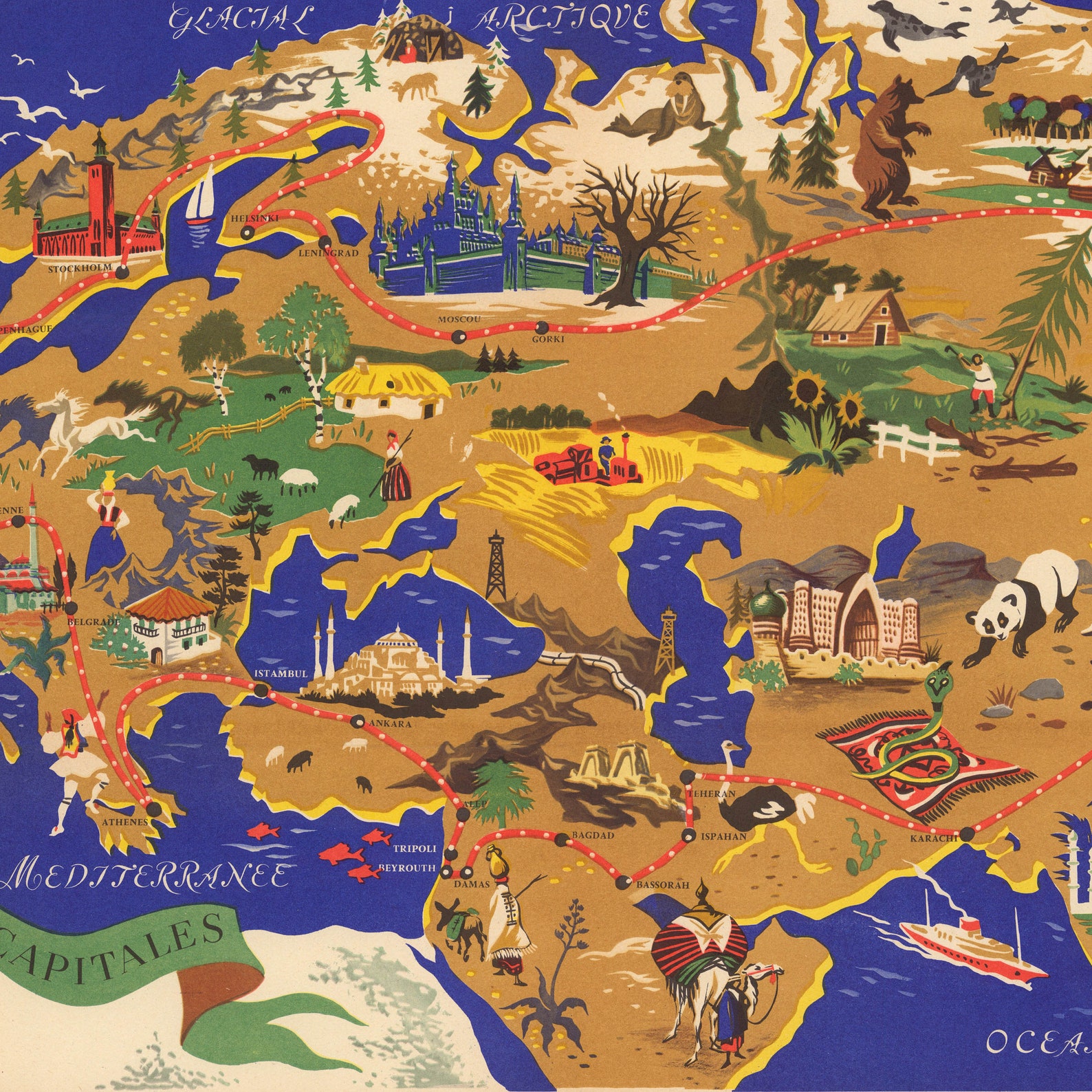 Chart Map of the World and Important Cities Panoramic Map - Etsy