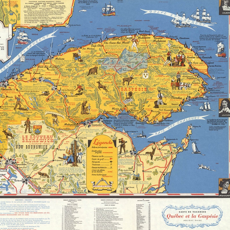 Quebec and Gaspesie Map Print Vintage Map Poster Gaspesie | Etsy