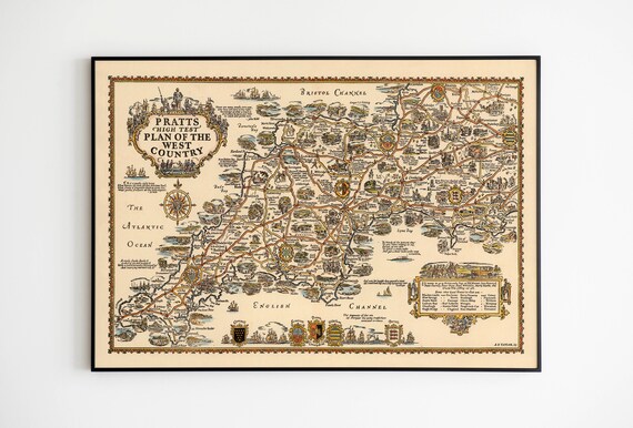 West Country Map Poster England Old Maps Wall Art Canvas | Etsy