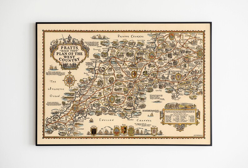 West Country Map Poster England Old Maps Wall Art Canvas | Etsy