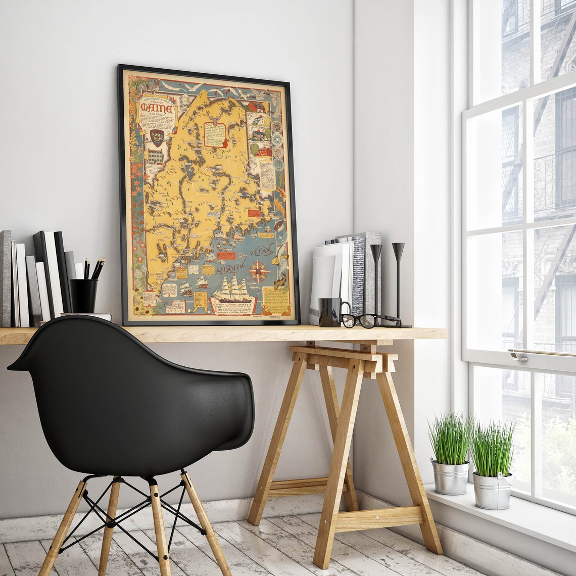 A Decorative Map of the State of Maine Old Dirigo Old Map | Etsy