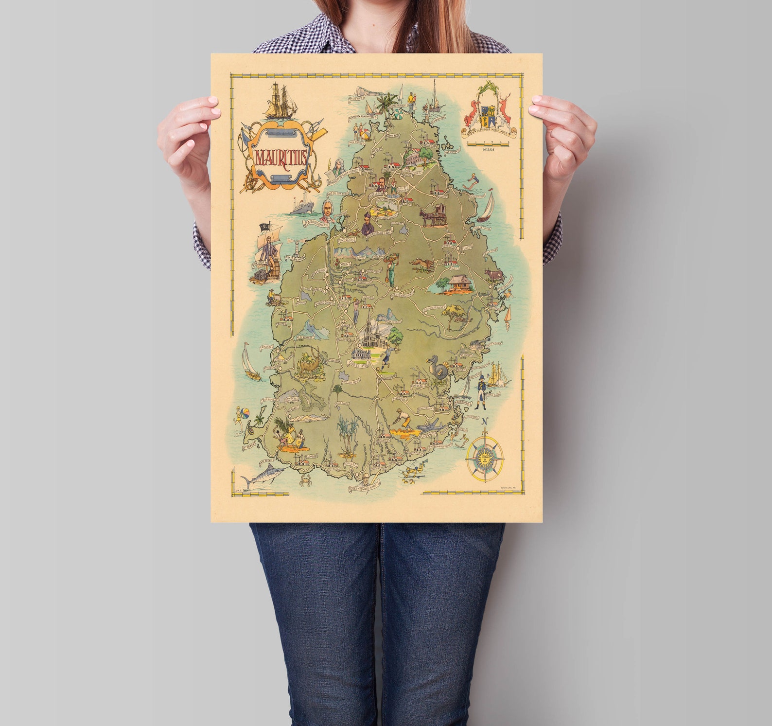 Historical Map of Mauritius Maps of Africa Poster Print | Etsy