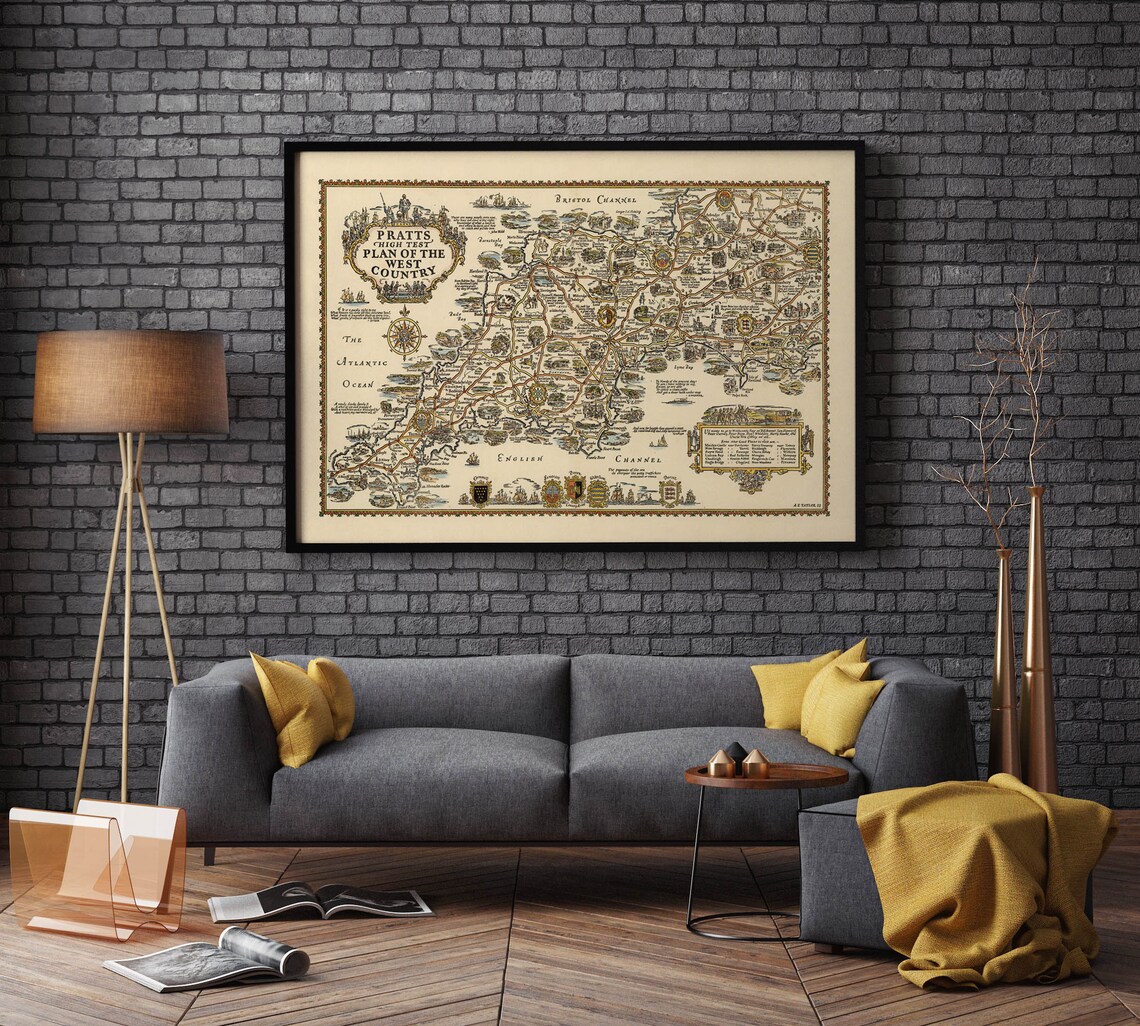 West Country Map Poster England Old Maps Wall Art Canvas | Etsy