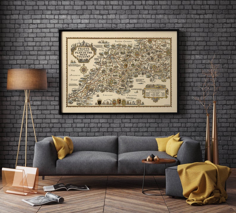 West Country Map Poster England Old Maps Wall Art Canvas - Etsy