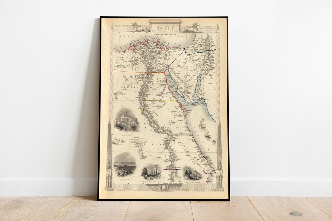 Egypt Map Print Wall Art| 1851 Egypt Vintage Map Wall Prints| Canvas ...