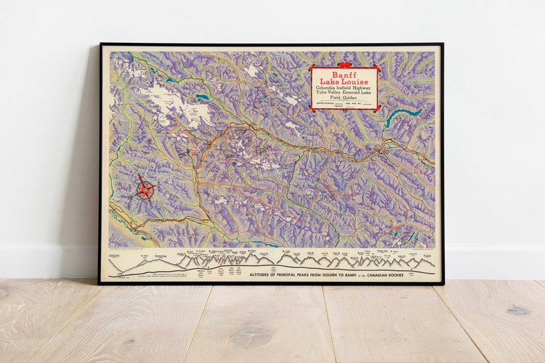 Banff National Park Map Print| Art History| Lake Louise Map Wall Art ...