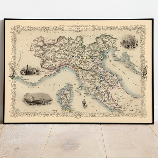 Map of Northern Italy - Etsy