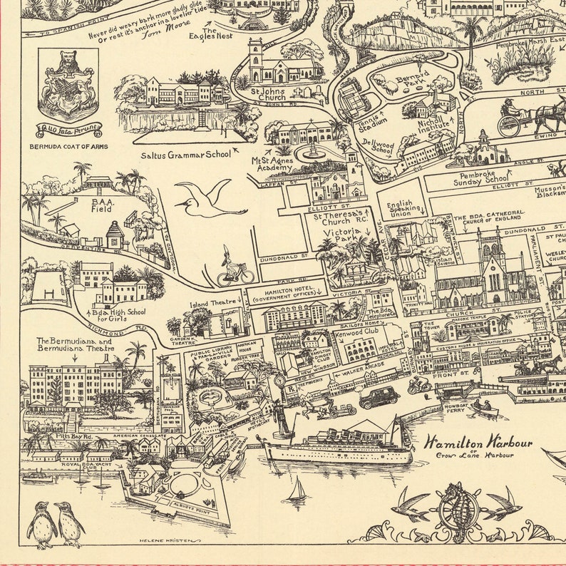 City of Hamilton and Pembroke Parish Map Print Vintage Map | Etsy