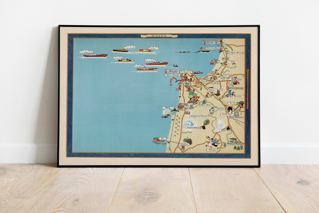 Haifa Map Print| Israel Map Posters| Canvas Print Wall Art| Pull Down ...