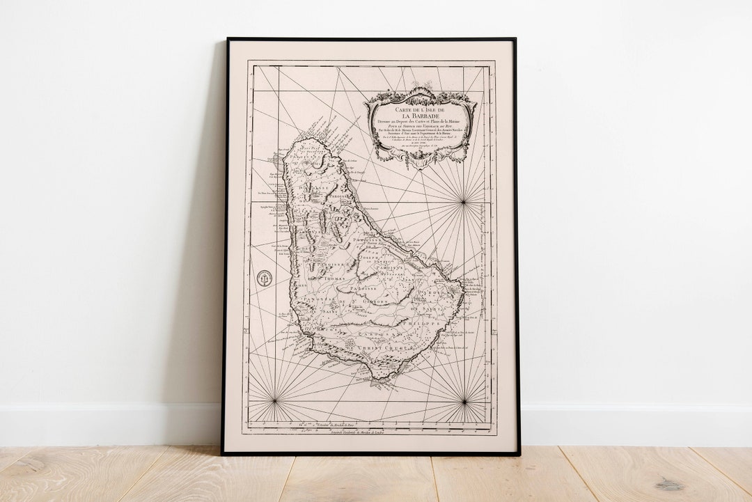 Nautical Chart of Barbados 1758| Old Map Wall Art Print| Framed Art ...