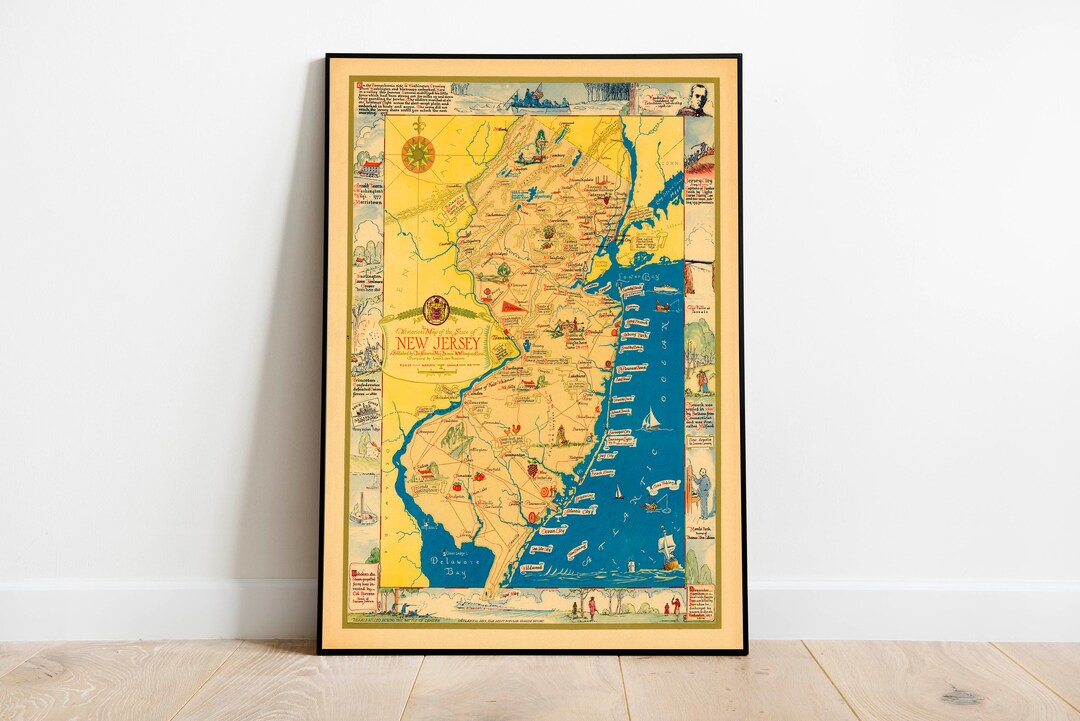 New Jersey Map Wall Print| 1939 New Jersey Map| Poster Print| Canvas ...