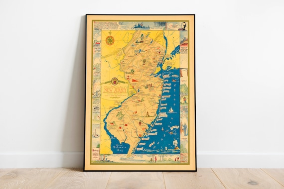 New Jersey Map Wall Print 1939 New Jersey Map Poster Print | Etsy
