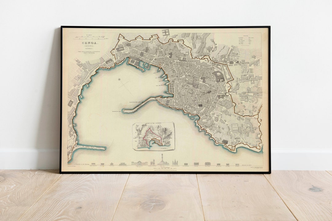 Genoa Map Print| Fine Art Prints| 1836 Genoa Map Wall Art| Framed Wall ...