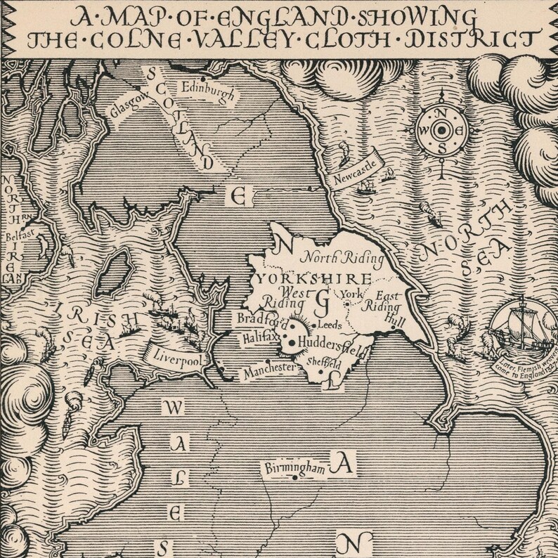 Map of England Showing the Colne Valley Old Yorkshire Map | Etsy