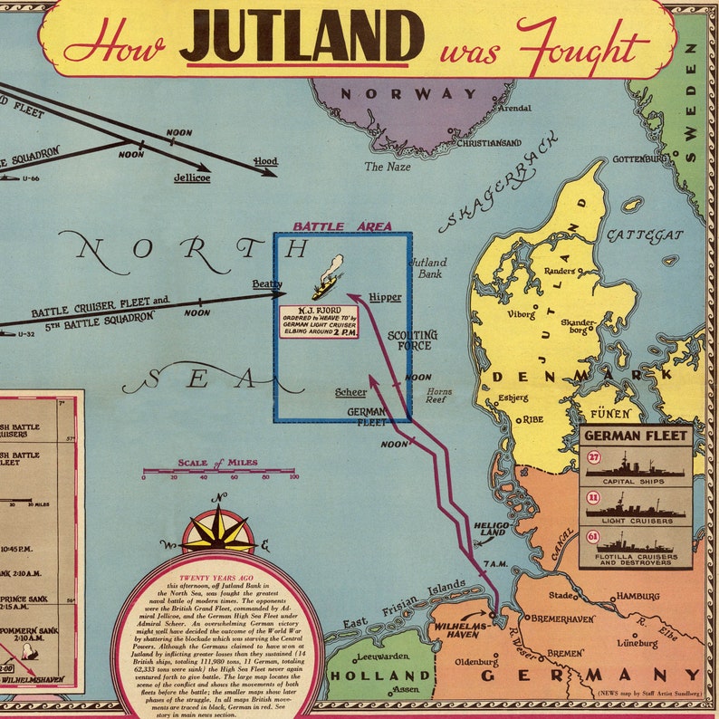 Map of Battle of Jutland World War 1 Poster WW1 Wall Art | Etsy