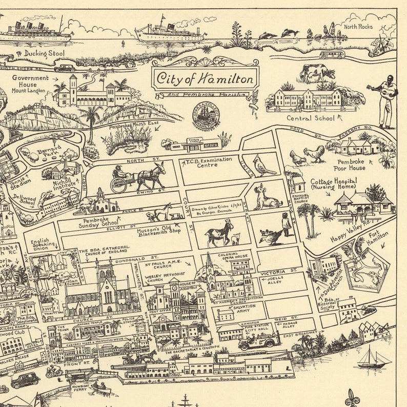 City of Hamilton and Pembroke Parish Map Print Vintage Map | Etsy
