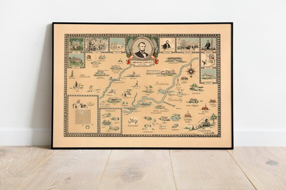 A Pictorial Outline Map of Life of Abraham Lincoln Vintage - Etsy