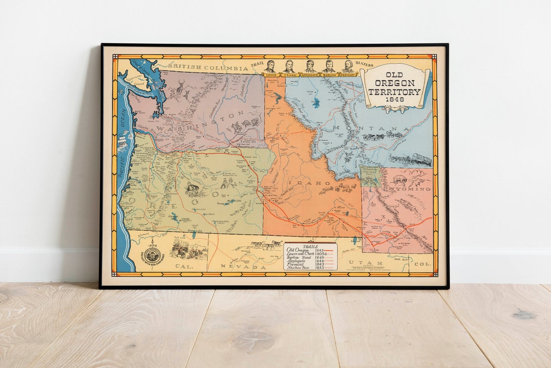 Oregon Territory Map 1848| Oregon Vintage Map Wall Print| Canvas Print ...