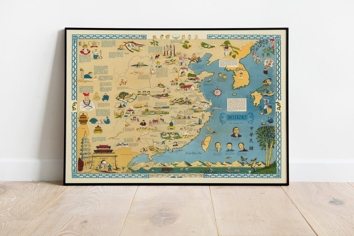 Pictorial Map of China China Map Wall Art Canvas Print Wall - Etsy