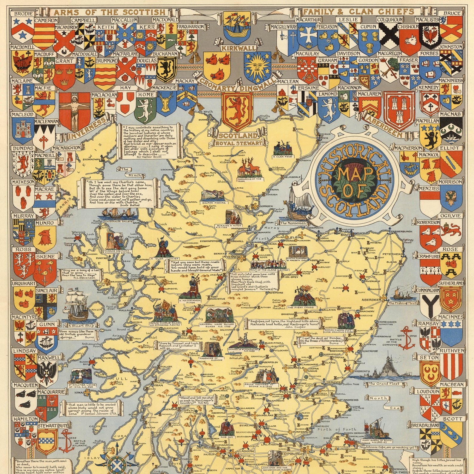 Historical Map of Scotland Scotland Map Wall Print Scotland | Etsy