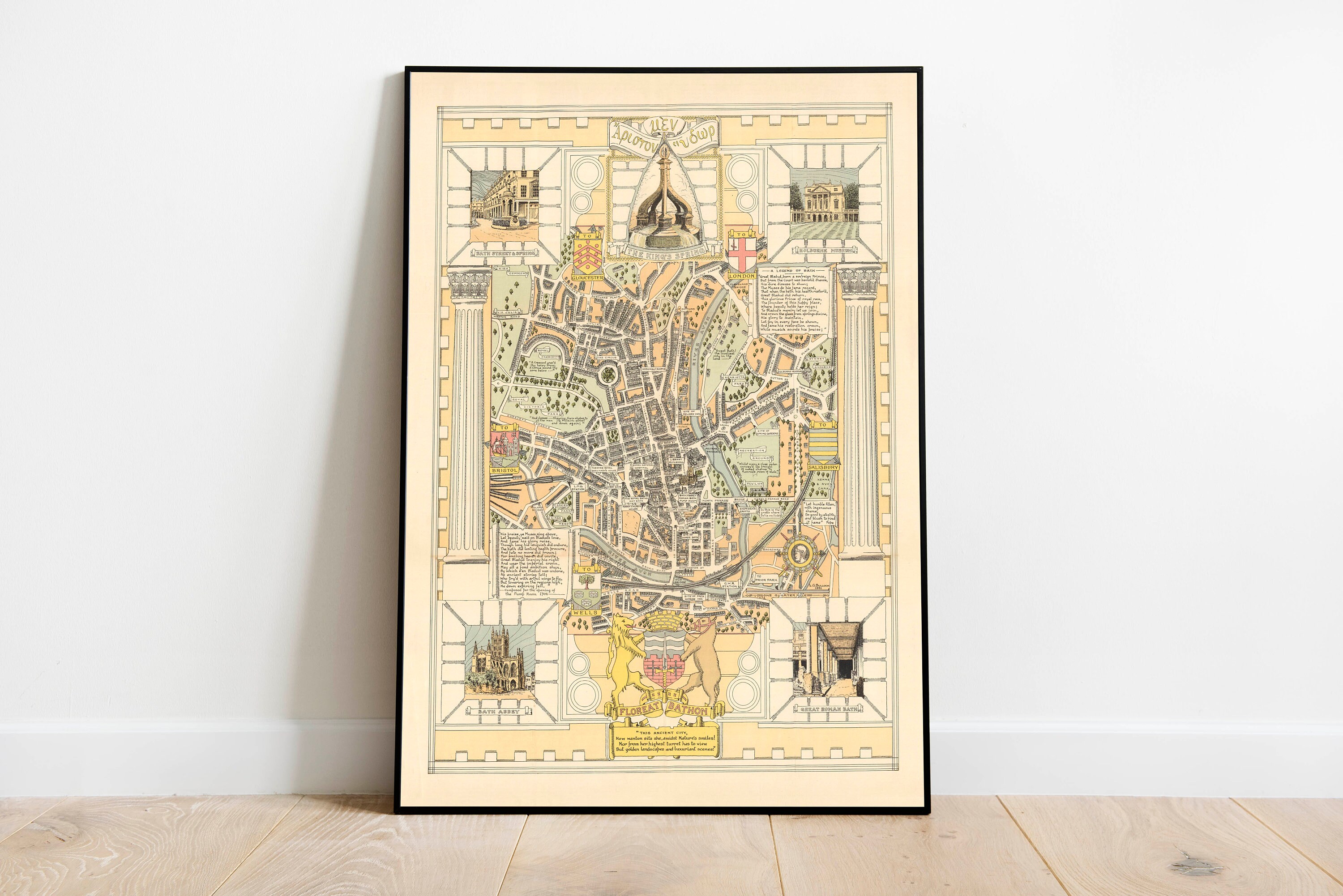 Bath Map Print Art History 1930 Bath Map Wall Art Framed - Etsy UK