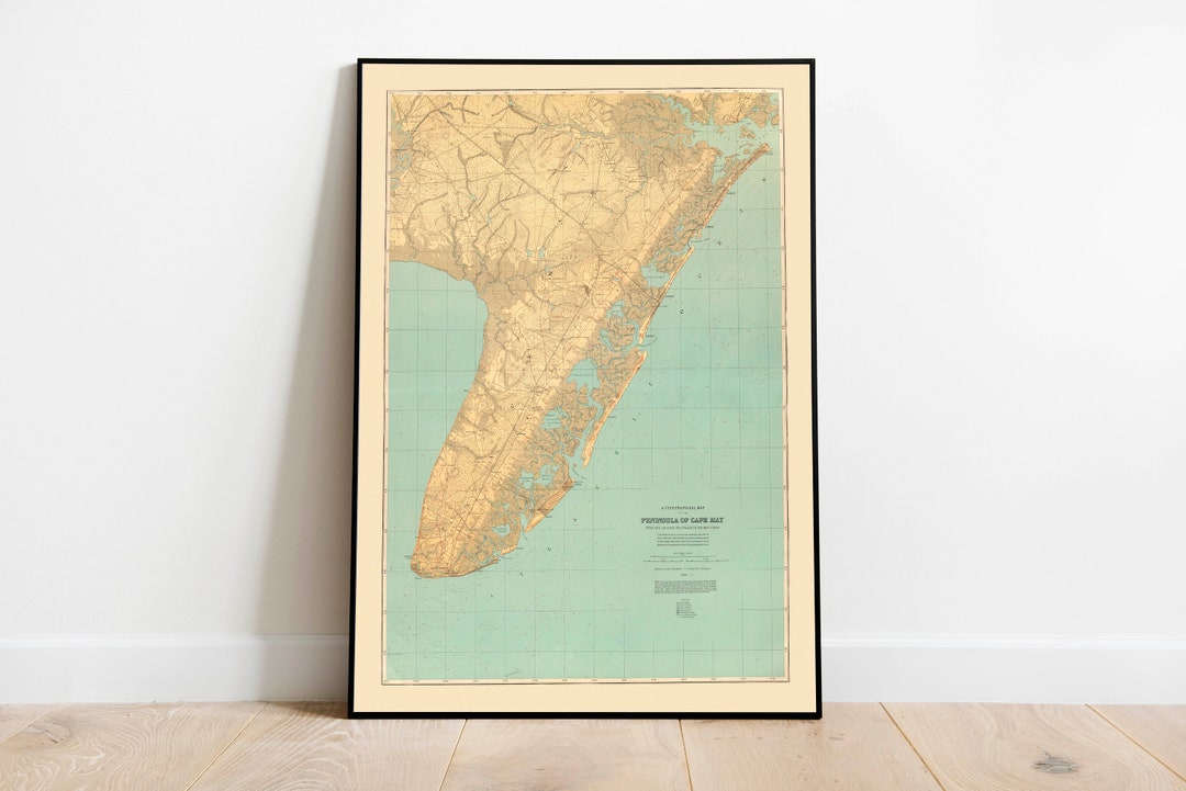 Topographical Map of the Peninsula of Cape May| Poster Print| Home Wall ...
