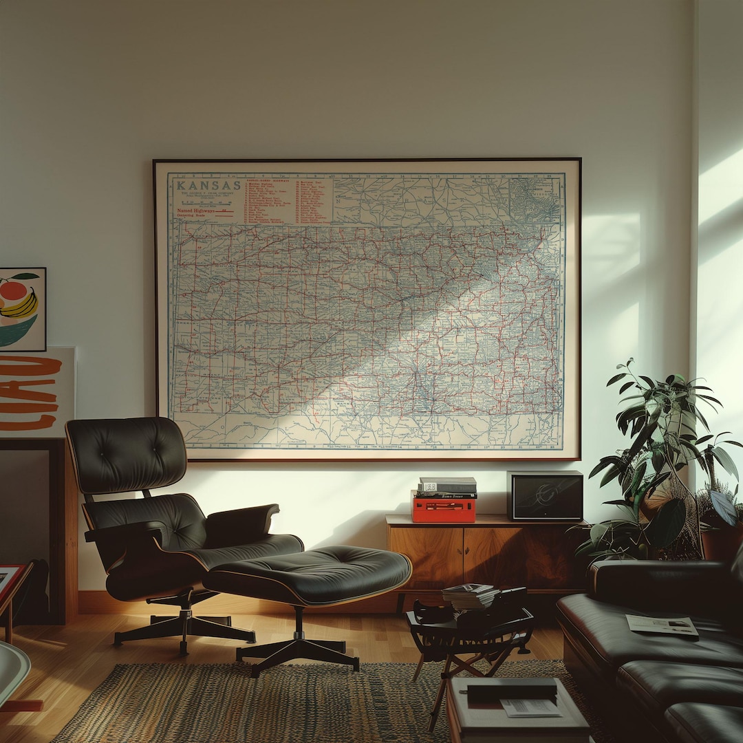 Map of the Roads of Kansas 1920 Framed Poster Print Wall Art Canvas Art ...