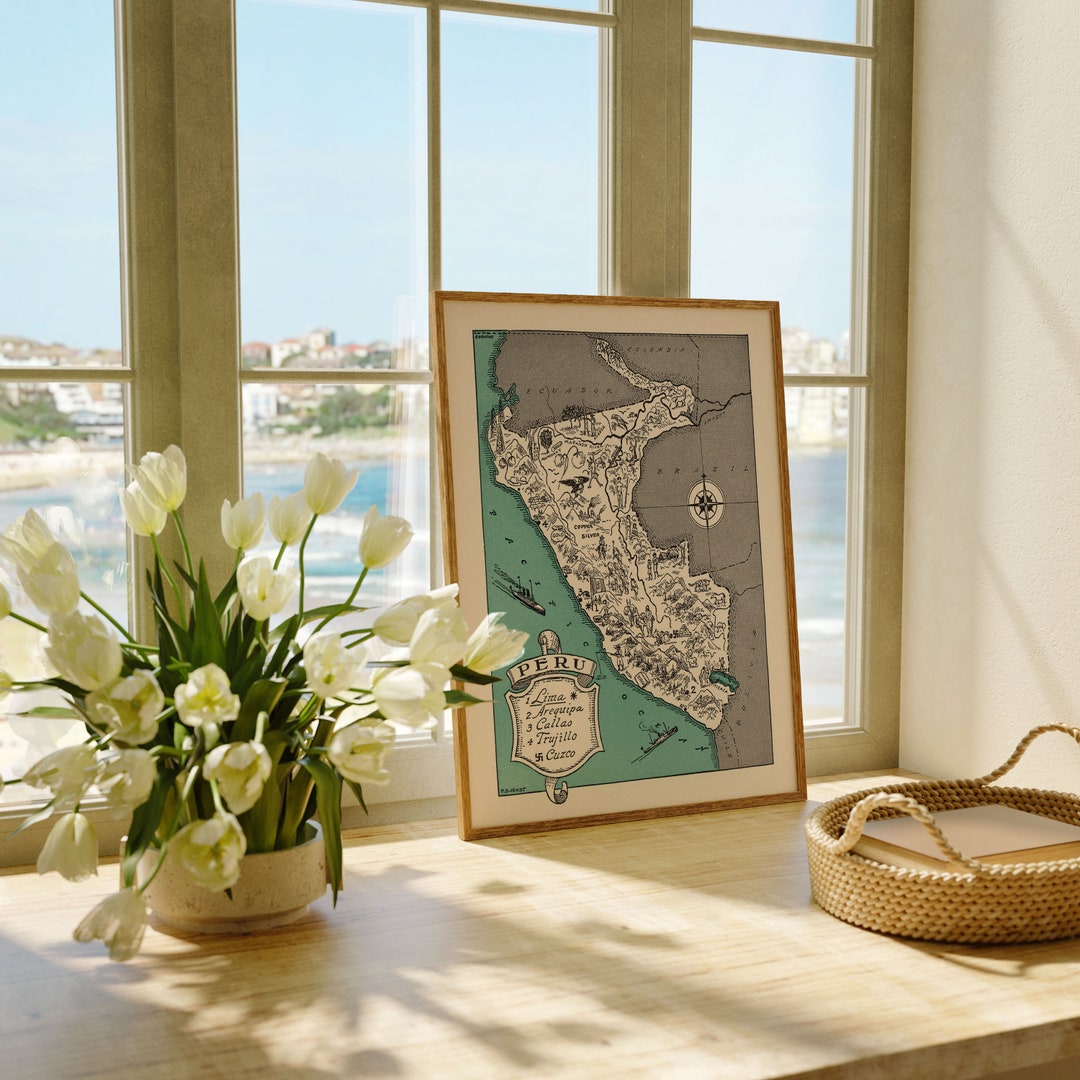Peru Map Poster Print| Vintage Map Wall Art| Peru Map Poster| Pull Down ...