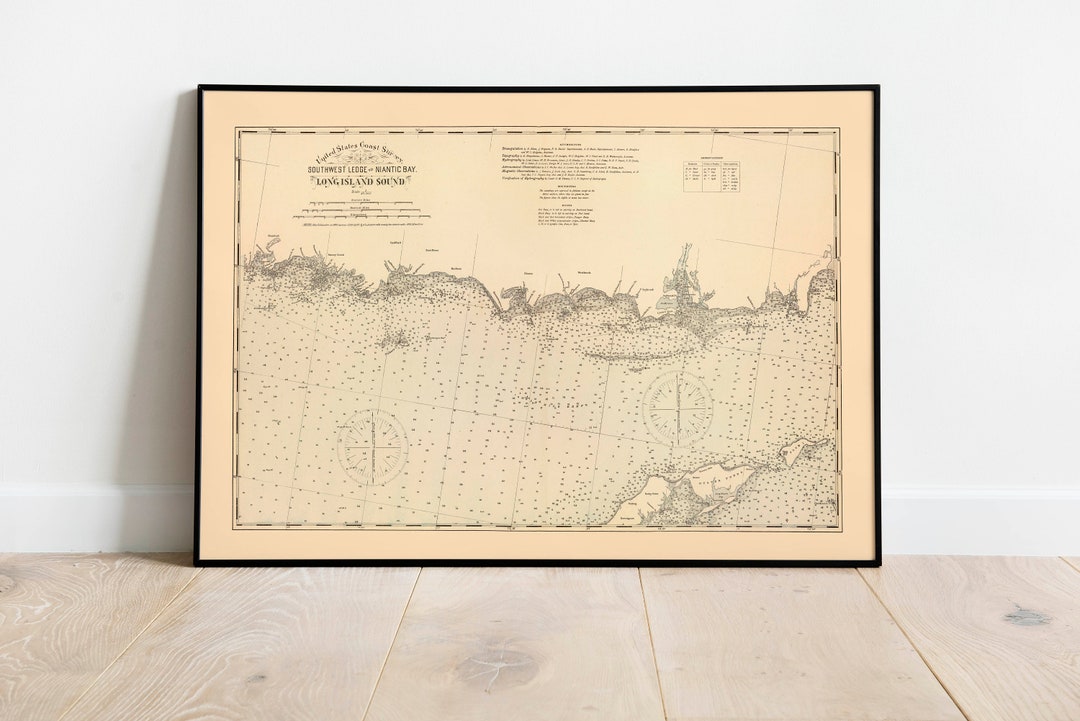 Vintage Nautical Chart Art Print: Southwest Ledge to Niantic Bay (1893 ...