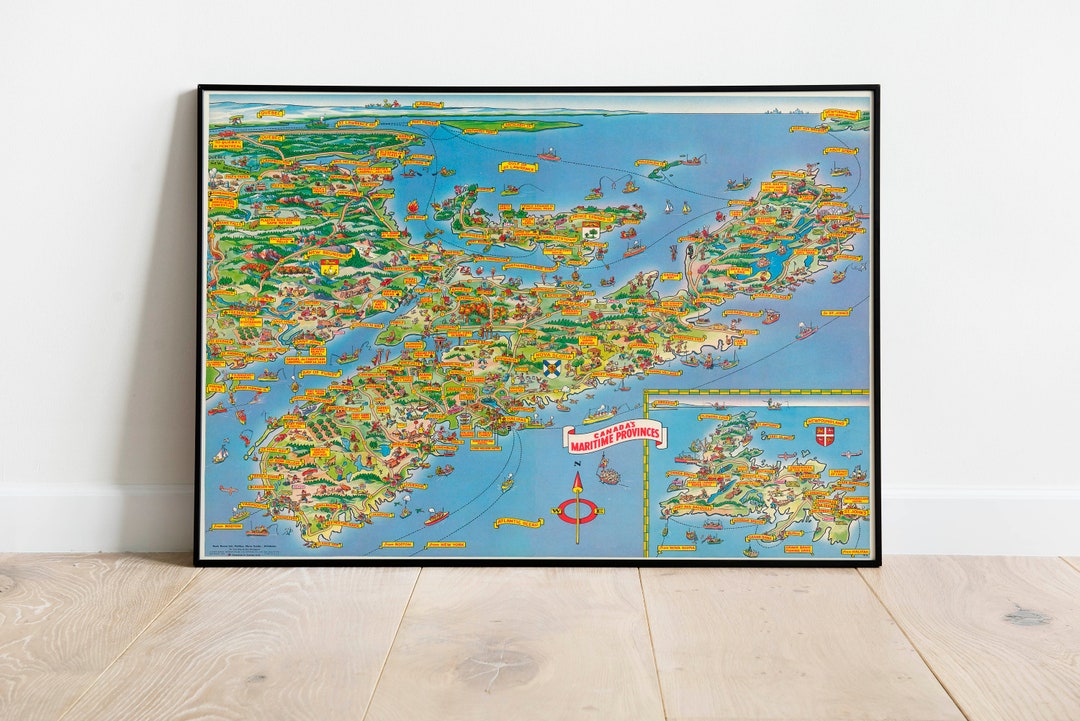 Pictorial Map of Nova Scotia| Framed Wall Art Print| Poster Print ...