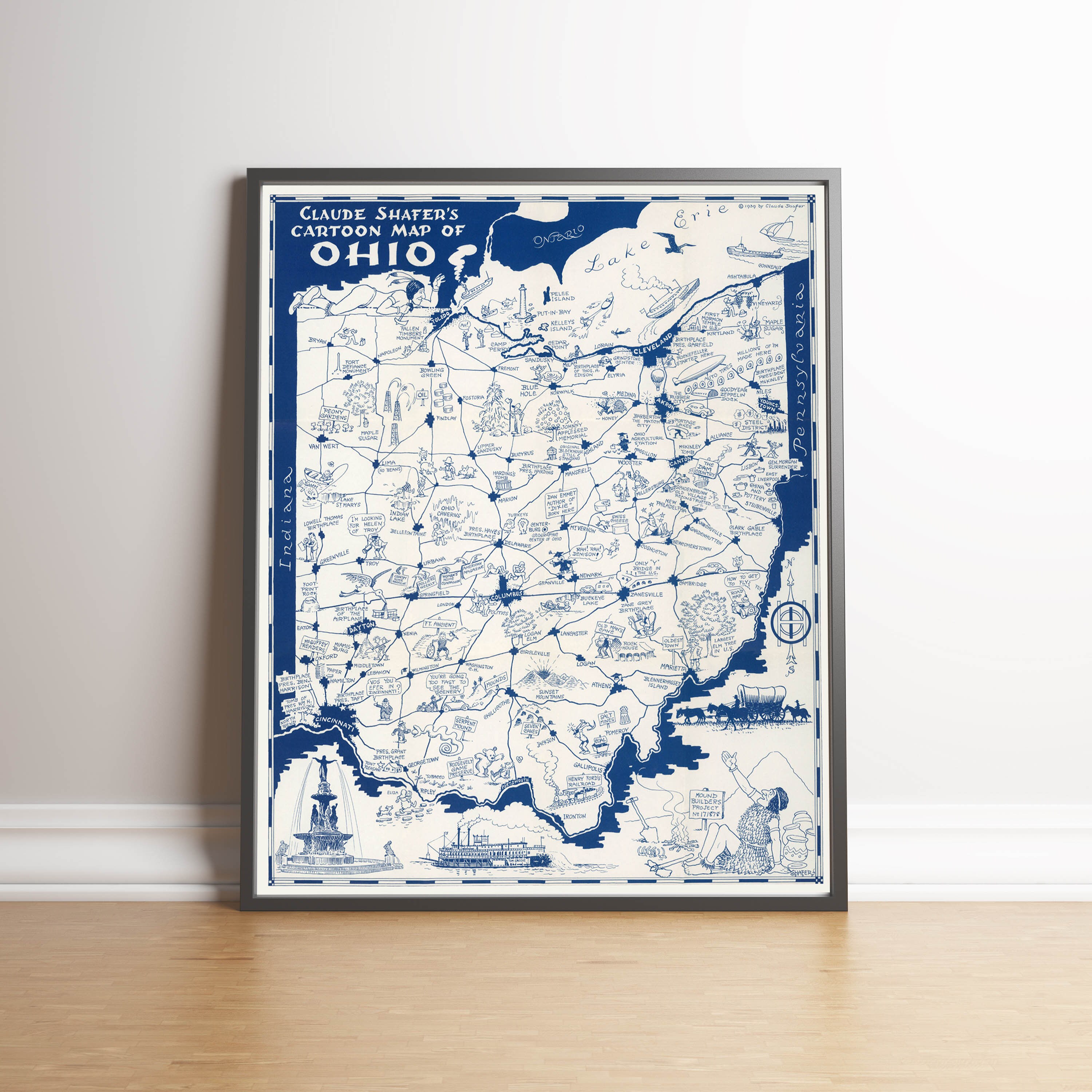 Ohio Map Print Wall Art 1939 Ohio Vintage Map Wall Prints | Etsy