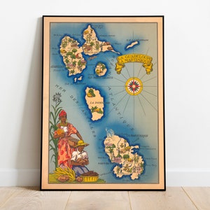 Map of Islands of Guadeloupe and Martinique| Poster Print| Framed Wall ...