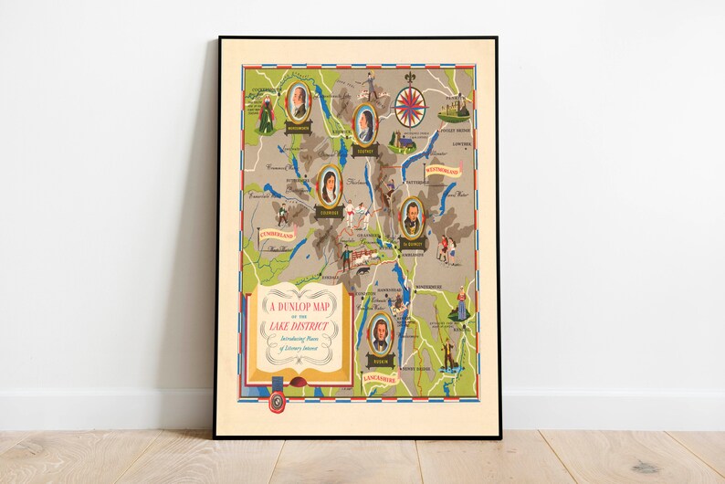 Vintage Lake District Map Art Print: England Wall Decor - Etsy Australia