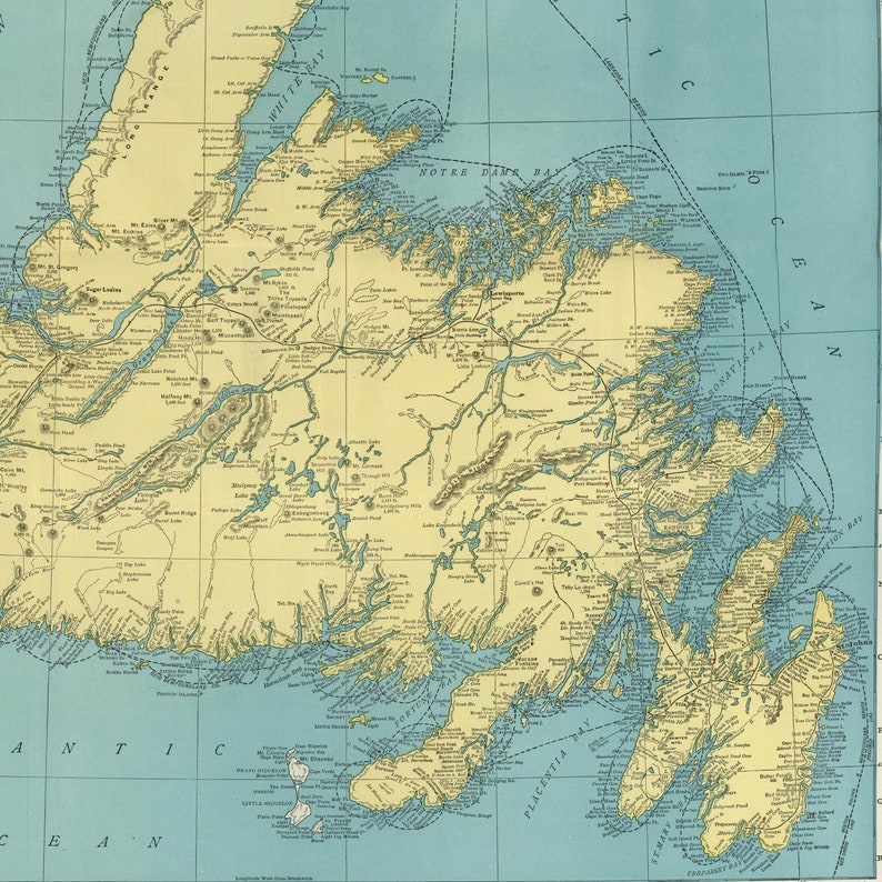 Wall Map of Newfoundland Vintage Map Poster Newfoundland | Etsy